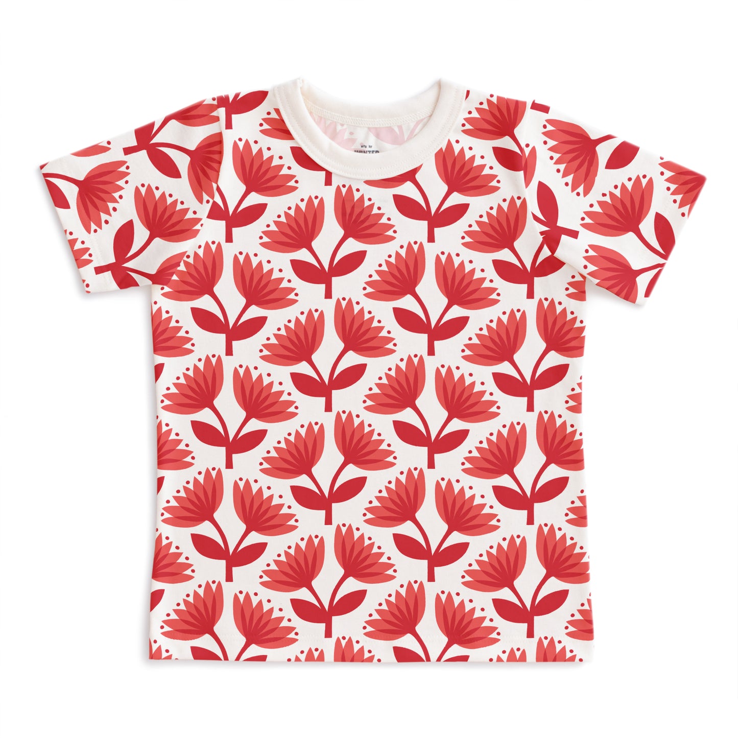 Short-Sleeve Tee - Lotus Floral Red & Coral – Winter Water Factory